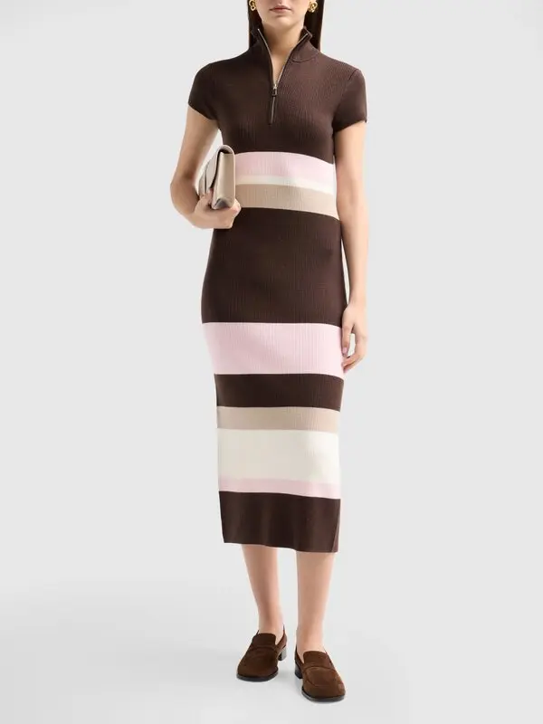 TOCCIN Dasha Cap-sleeve Mockneck Half-zip Midi Dress