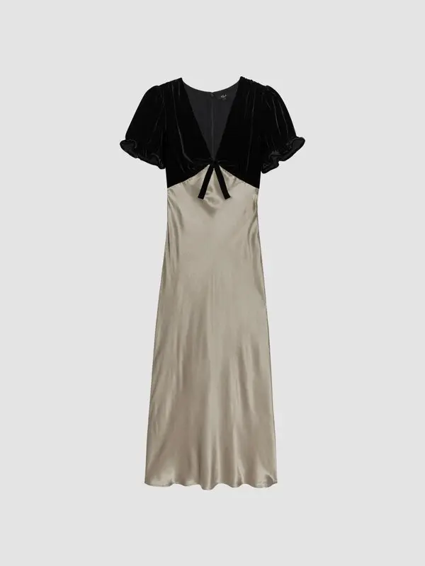 Rails Dory Velvet & Satin V-neck Midi Dress - Mink