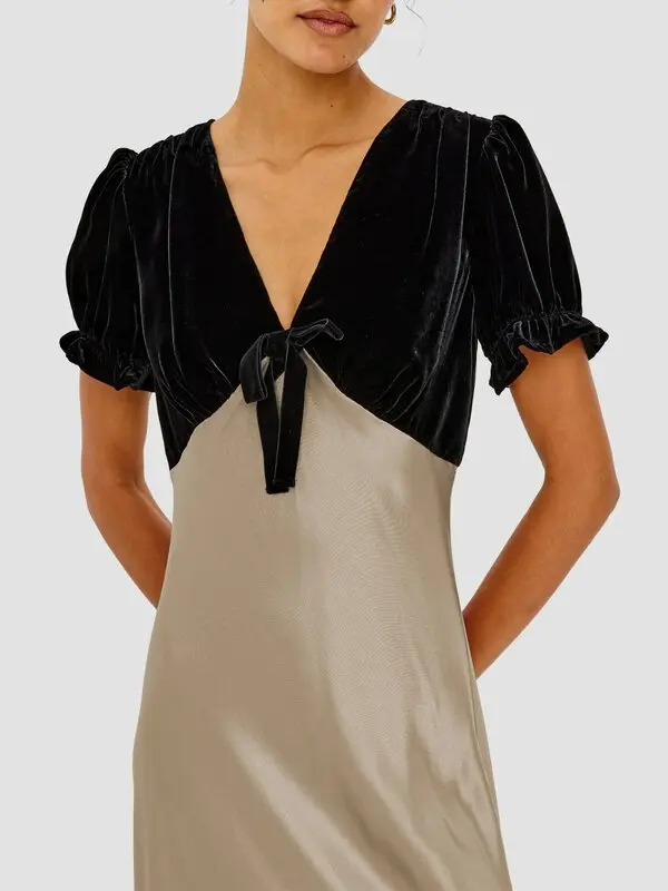 Rails Dory Velvet & Satin V-neck Midi Dress