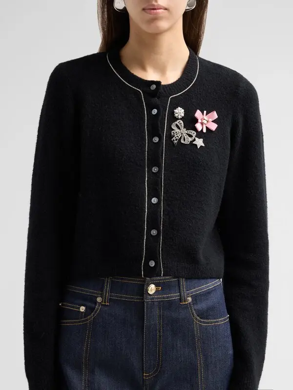 Cinq À Sept Cotton-blend Cardigan - Black Silver Blush