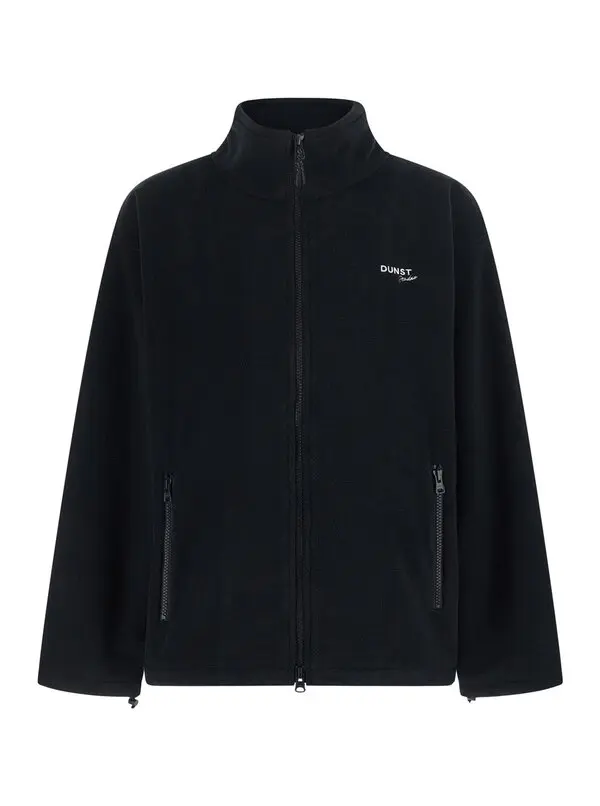 DUNST Tech Fleece Zip Hoodie With High Collar & Side Welt Pockets - Black