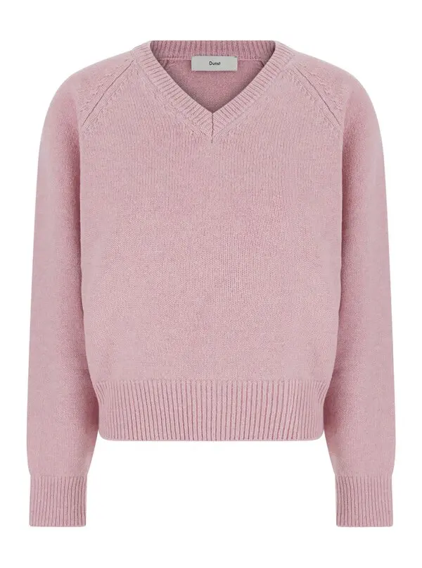 DUNST V-neck Soft Volume Wool Sweater - Pink