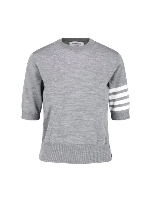 Thom Browne Half-sleeve Knit Sweater With Stripe Detail