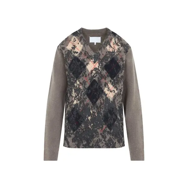 MAISON MARGIELA Overpainted Argyle Wool Sweater - Brown