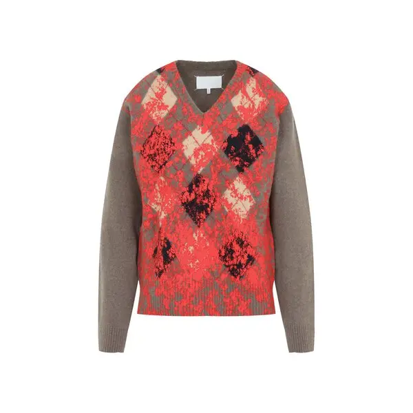 MAISON MARGIELA Overpainted Argyle Wool Sweater - Red