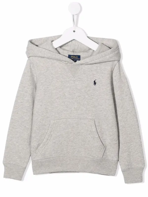 Ralph Lauren Classic Mini Hoodie With Ribbed Detailing And Pouch Pocket - Grey