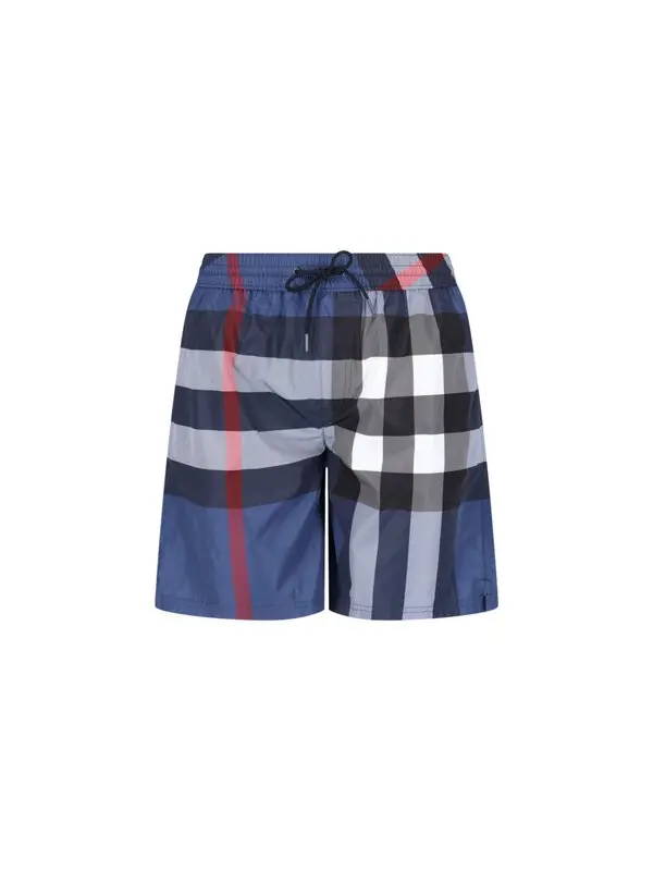 Burberry Check Print Swim Shorts - Blue