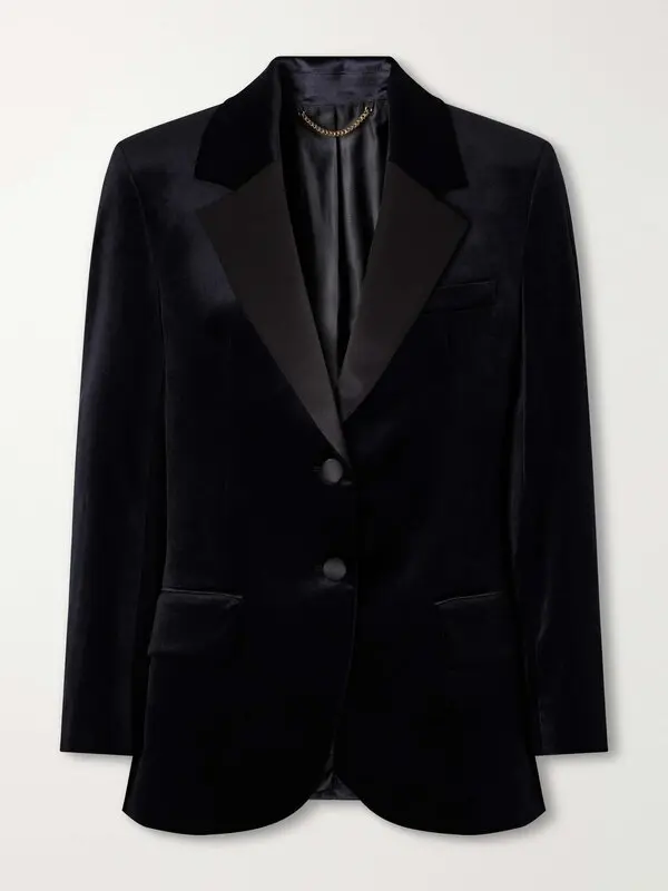 Victoria Beckham Camilla Satin-trimmed Cotton-blend Velvet Jacket