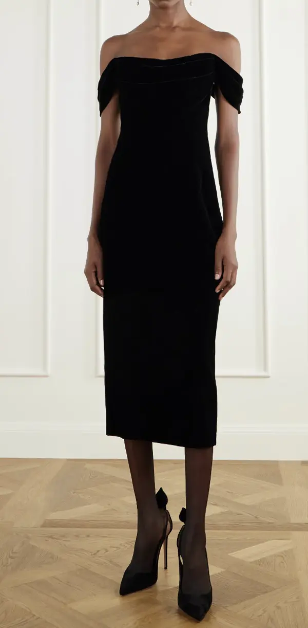 Carolina Herrera Off-the-shoulder Draped Velvet Midi Dress - Black