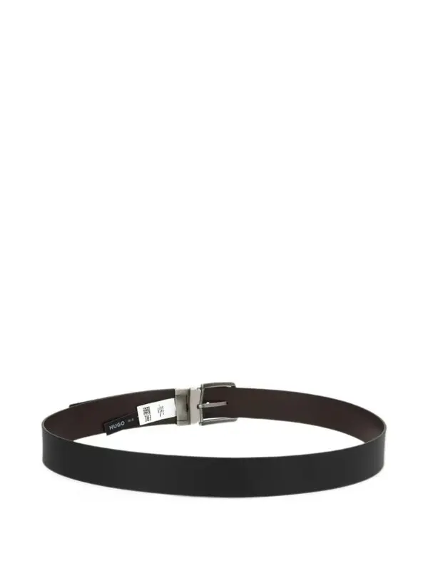 Hugo Reversible Belt In Smooth And Grained-leather - Black