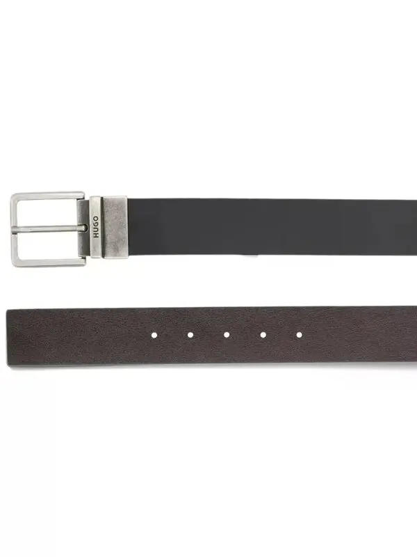 Hugo Reversible Belt In Smooth And Grained-leather