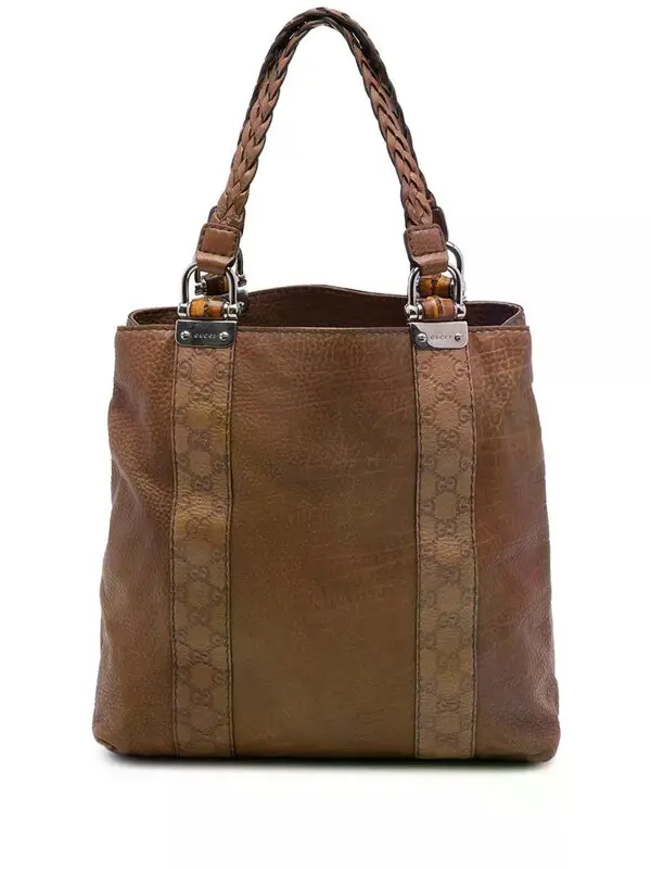 Gucci 2016-2026 Large Guccissima Trimmed Calfskin Bamboo Libeccio Tote Bag
