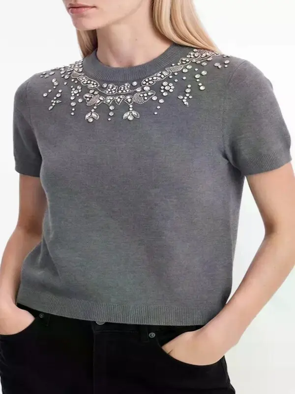 Vanessa Bruno Crystal-embellished Short-sleeve Sweater