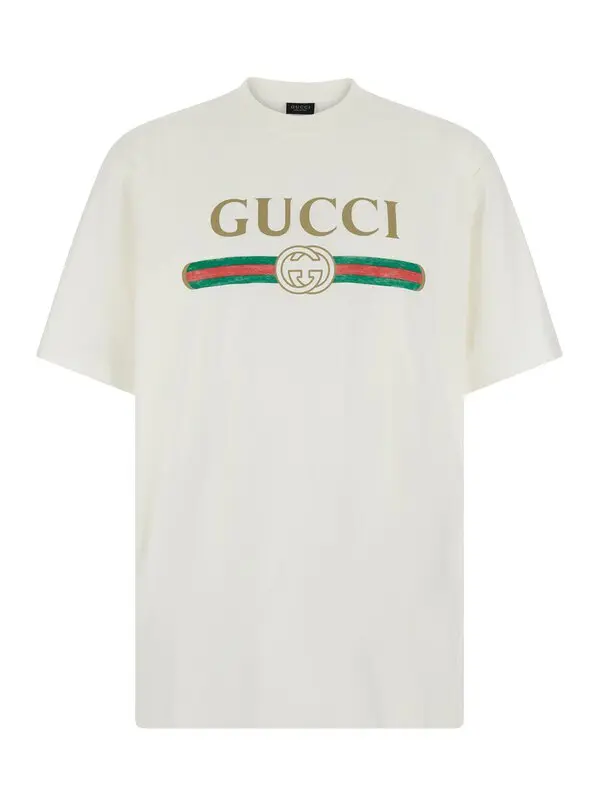 Gucci T-shirt 'logo Fake' With Logo Print On The Front In Cotton For - White