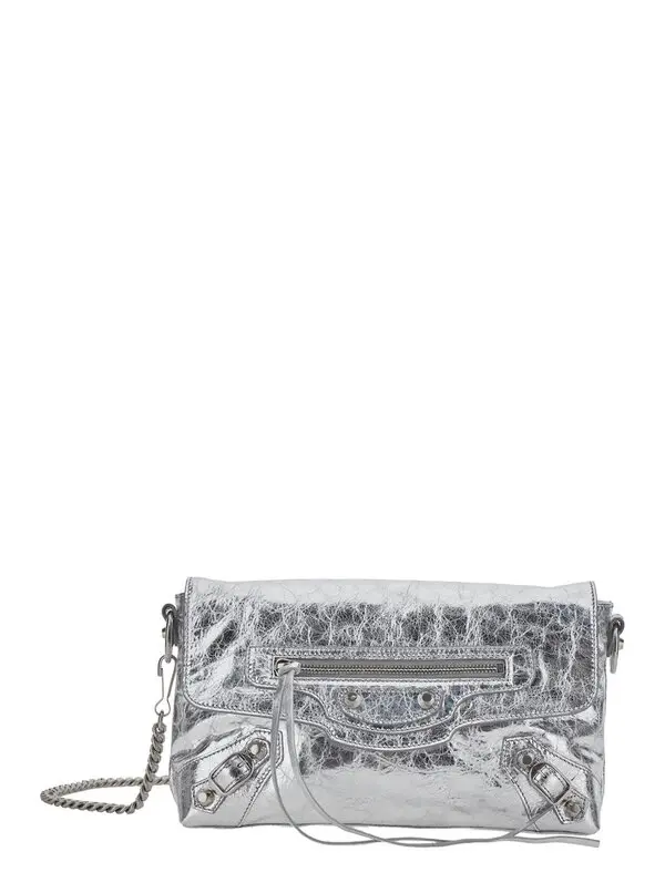 Balenciaga Le City' Metallic Clutch With Chain Strap And A Zip Pocket On The Front In Leather For - Silver