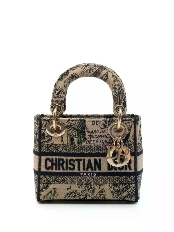 Dior 2023 Mini Embroidered Canvas Plan De Paris Lady D Lite Satchel - Neutrals