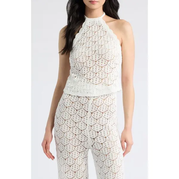 HELLO MOLLY Palm Shade Halter Pointelle Knit Top