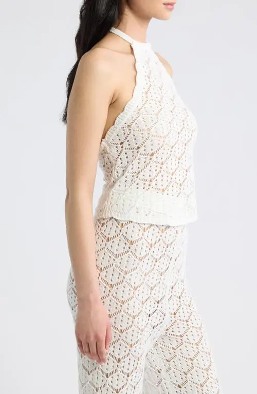 HELLO MOLLY Palm Shade Halter Pointelle Knit Top