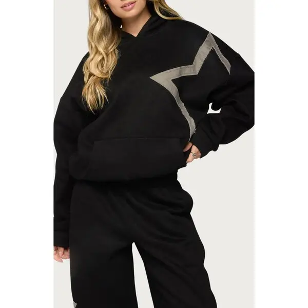EDIKTED Starly Oversize Star Appliqué Hoodie - Black