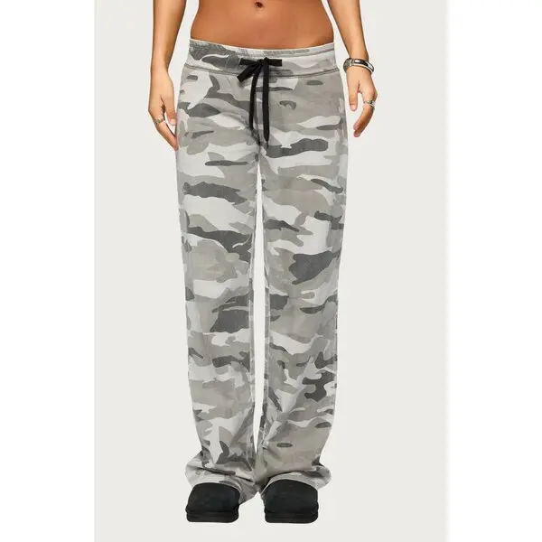 EDIKTED Kenan Camo Straight Leg Sweatpants - Gray