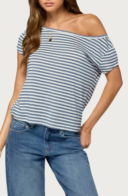 EDIKTED Chanelle Off The Shoulder Sweater - Blue