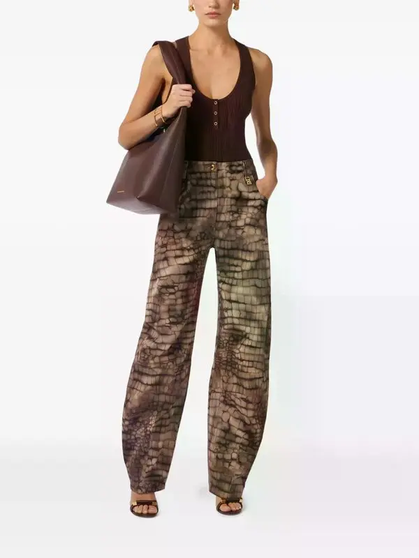 Elisabetta Franchi Crocodile-print Trousers - Brown