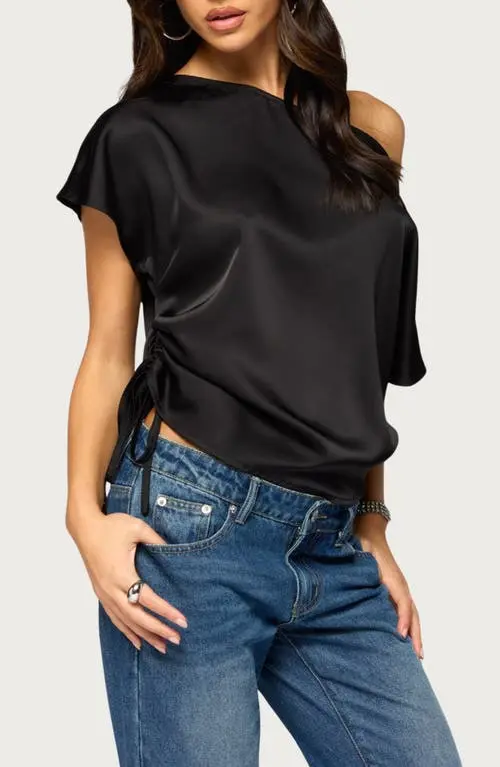 EDIKTED Jori Off Shoulder Satin Effect Top