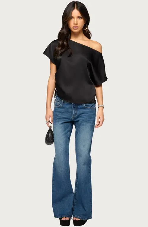 EDIKTED Jori Off Shoulder Satin Effect Top