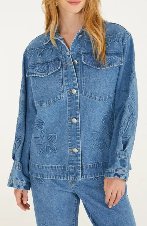Farm Rio Garden Tiles Embroidered Jacket - Denim