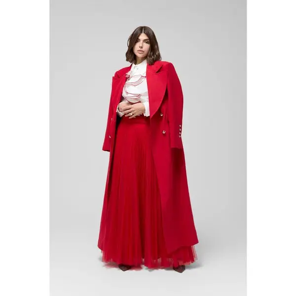 LE FAFO Double Breasted Wool Blend Peacoat - Red