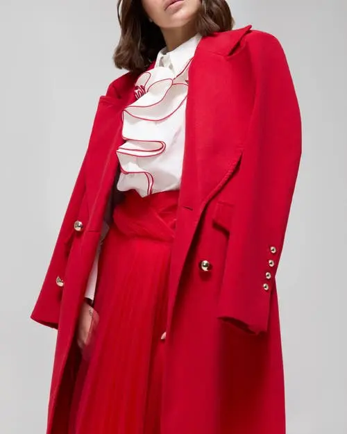 LE FAFO Double Breasted Wool Blend Peacoat