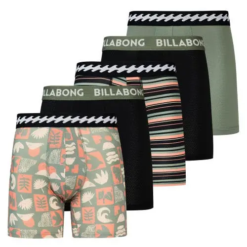 BILLABONG Underwear 5 Pack Nylon Performance Boxer Briefs For - Assorted 2