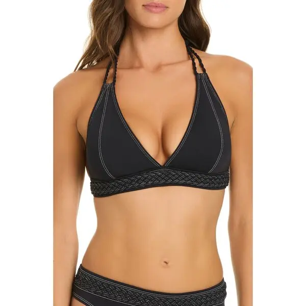 BLEU BY ROD BEATTIE Stitched Halter Bikini Top - Black