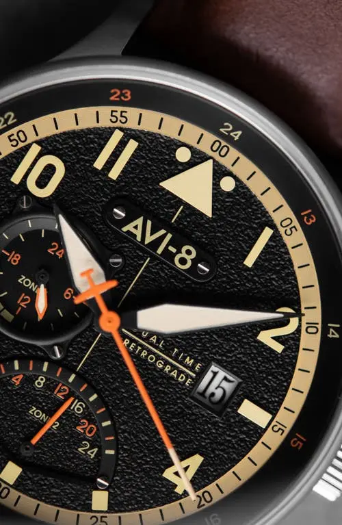 AVI-8 Hawker Hurricane Mckellar Dual Time Leather Strap Watch - Black