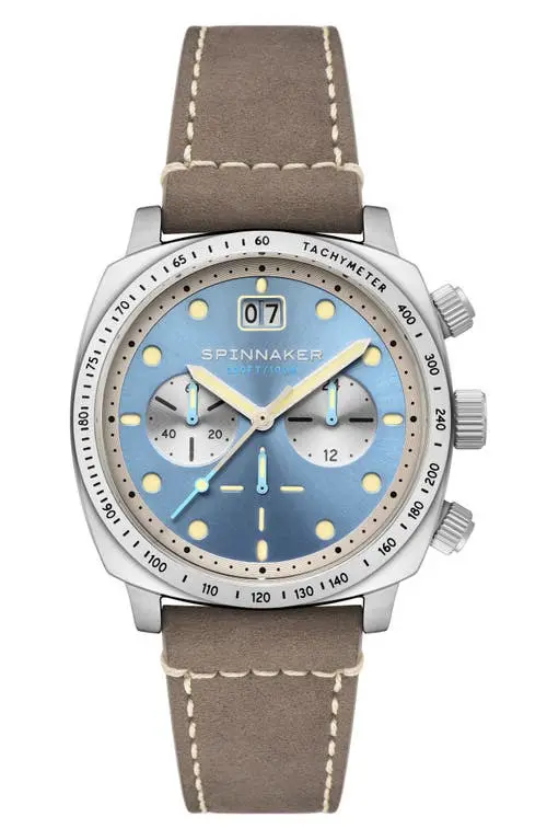 SPINNAKER Hull Chronograph Japanese Quartz Leather Strap Watch - Blue