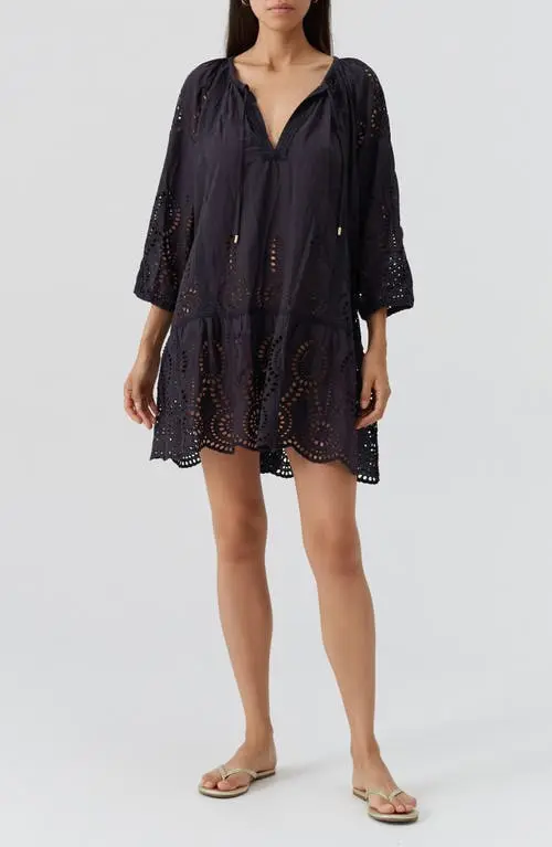 Melissa Odabash Ashley Eyelet Cotton Cover-up Dress - Black
