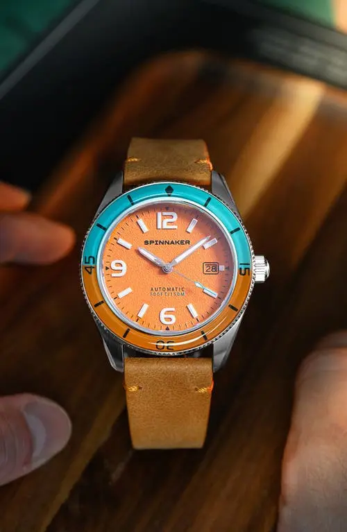 SPINNAKER Fleuss Automatic Round Leather Strap Watch
