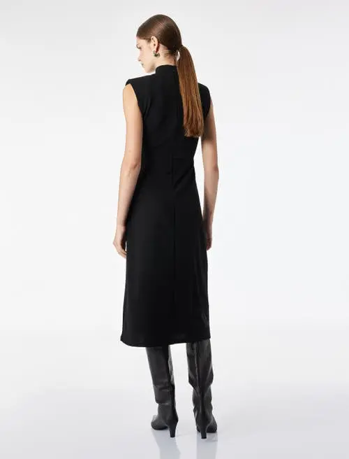 Koton Crepe Sleeveless Fitted Funnel Neck Midi Dress