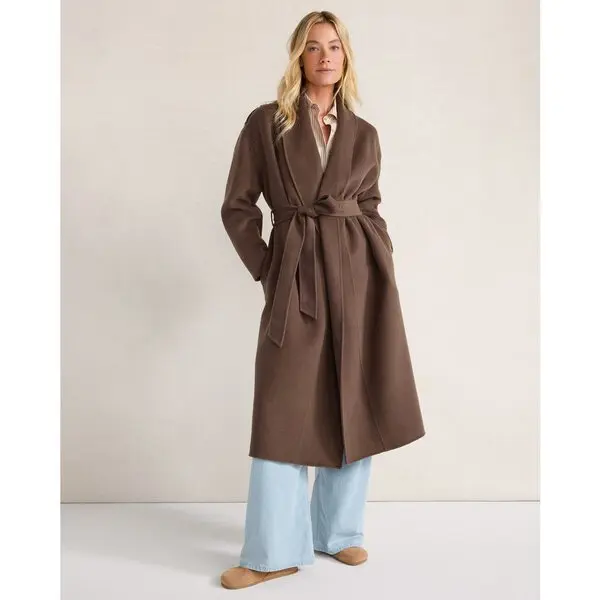 HAVEN WELL WITHIN Wool Blend Midi Coat With Removable Scarf - Deep Mocha