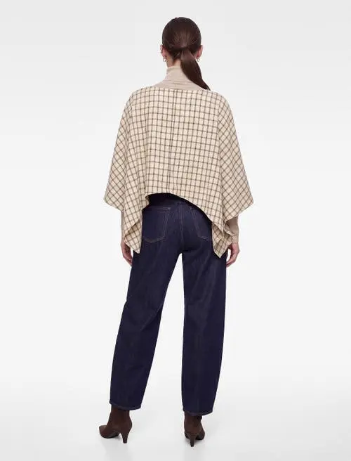 Koton Crew Neck Batwing Checkered Poncho Top