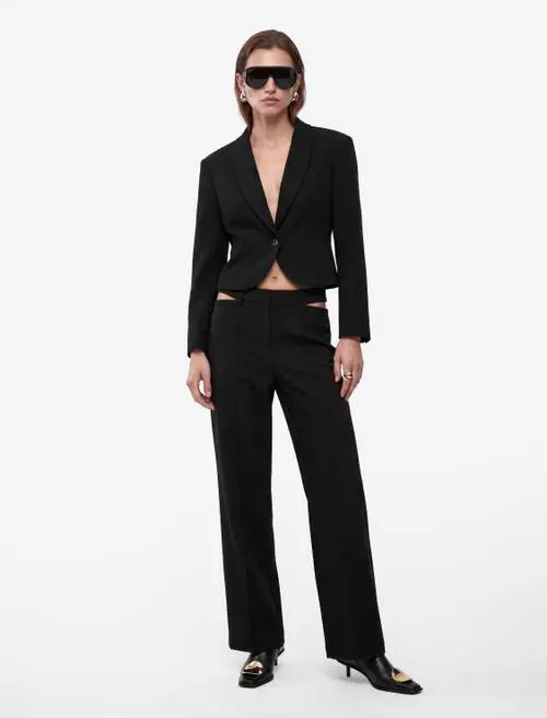 Koton High Rise Cut-out Detail Tailored Trousers - Black