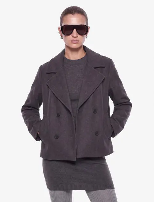 Koton Long Sleeve Notched Lapel Pea Coat