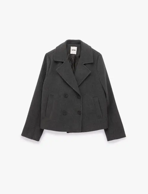 Koton Long Sleeve Notched Lapel Pea Coat