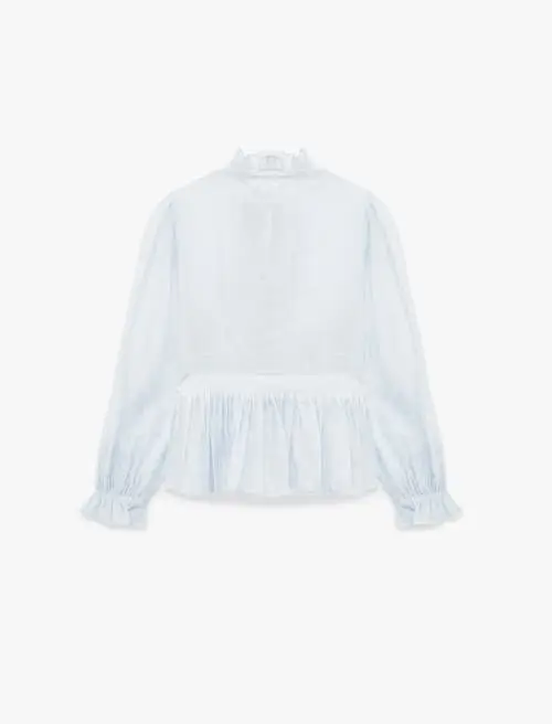 Koton Gathered Cuffs Long Sleeve Ruffle Scarf Neck Peplum Blouse