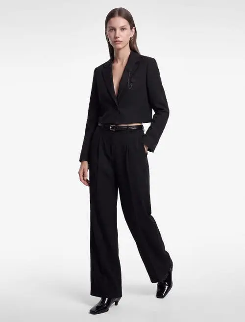 Koton Long Sleeve Notched Lapel Cropped Blazer With Brooch Detail