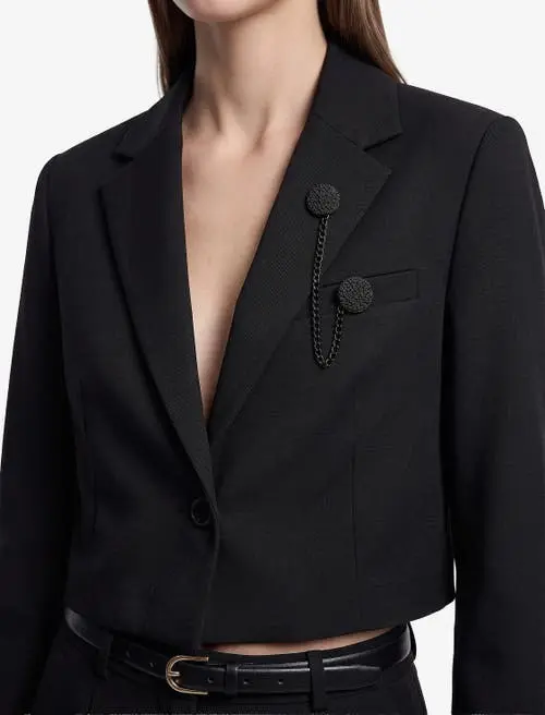 Koton Long Sleeve Notched Lapel Cropped Blazer With Brooch Detail