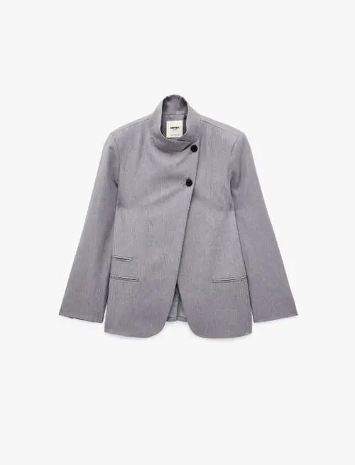 Koton Long Sleeve High Neck Asymmetric Wrap Blazer