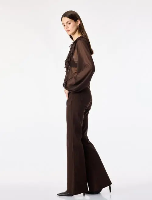 Koton Long Sleeve V-neck Semi-sheer Tulle Ruffle Blouse