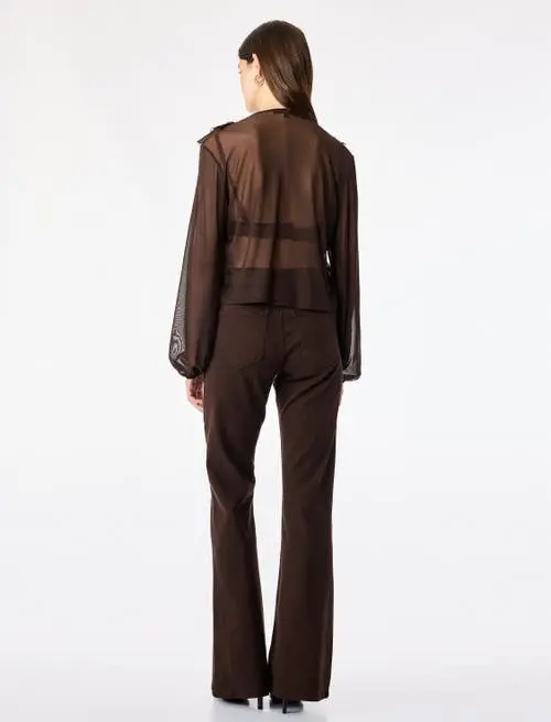 Koton Long Sleeve V-neck Semi-sheer Tulle Ruffle Blouse