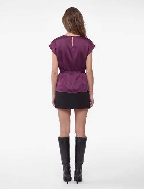 Koton Short Sleeve Cowl Neck Belted Satin Blouse